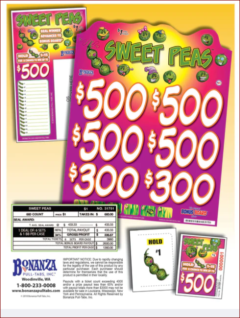 $1 Pull Tabs - Bonus Board - Sweet Peas - 660 Count Per Mini Game ...